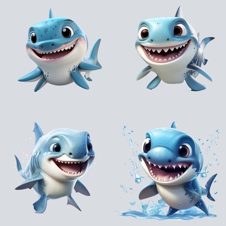 Shark Clipart Cute Shark PNG Under the Sea Clipart Ocean - Etsy