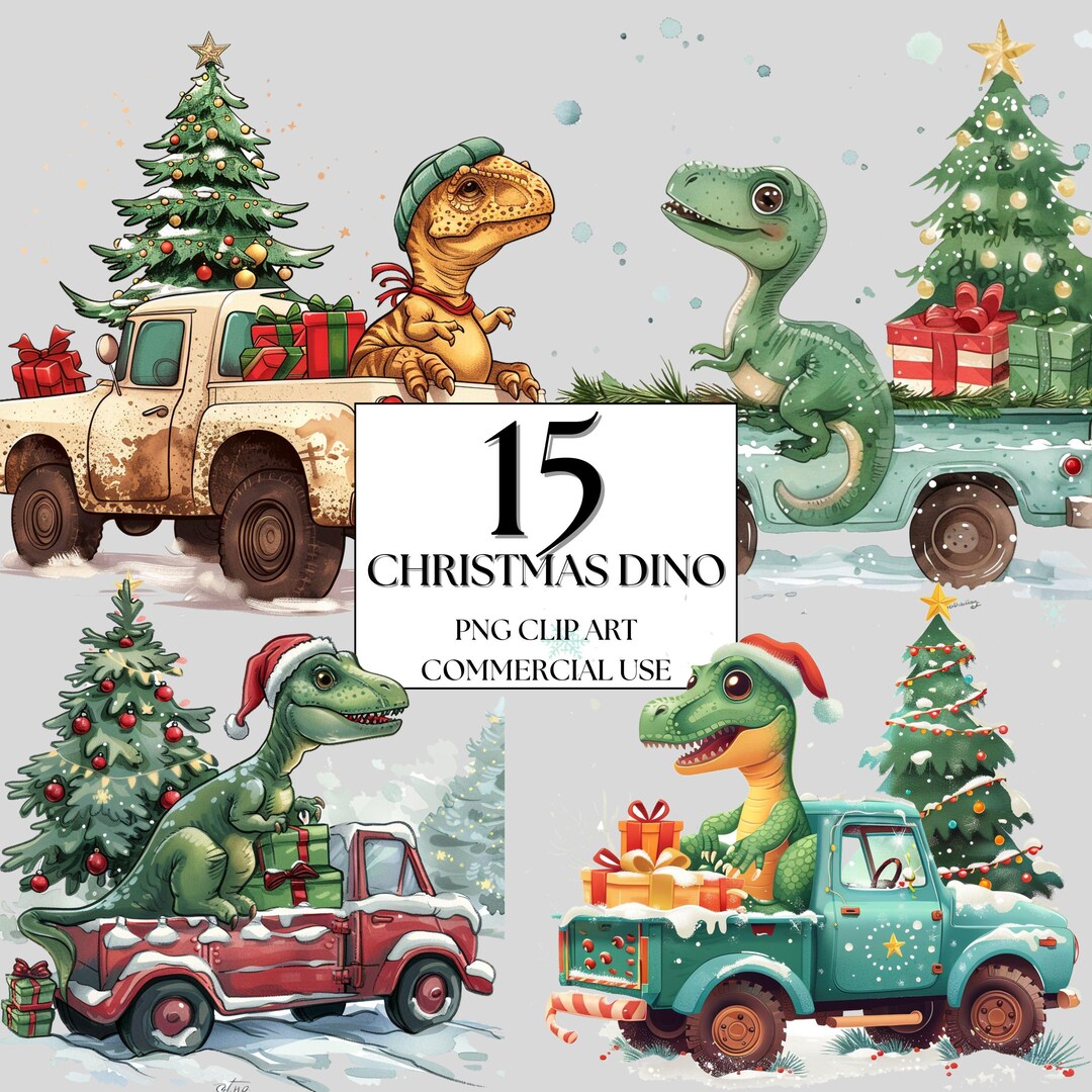 Christmas Dinosaur Clipart, Watercolor Dinosaur Clipart for Commercial ...