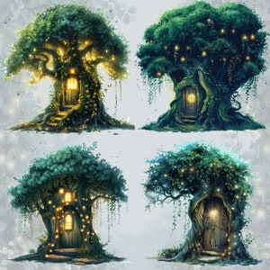 Fairy Tree House Clipart, Enchanted Forest Clipart, Woodland Fairy Tree ...