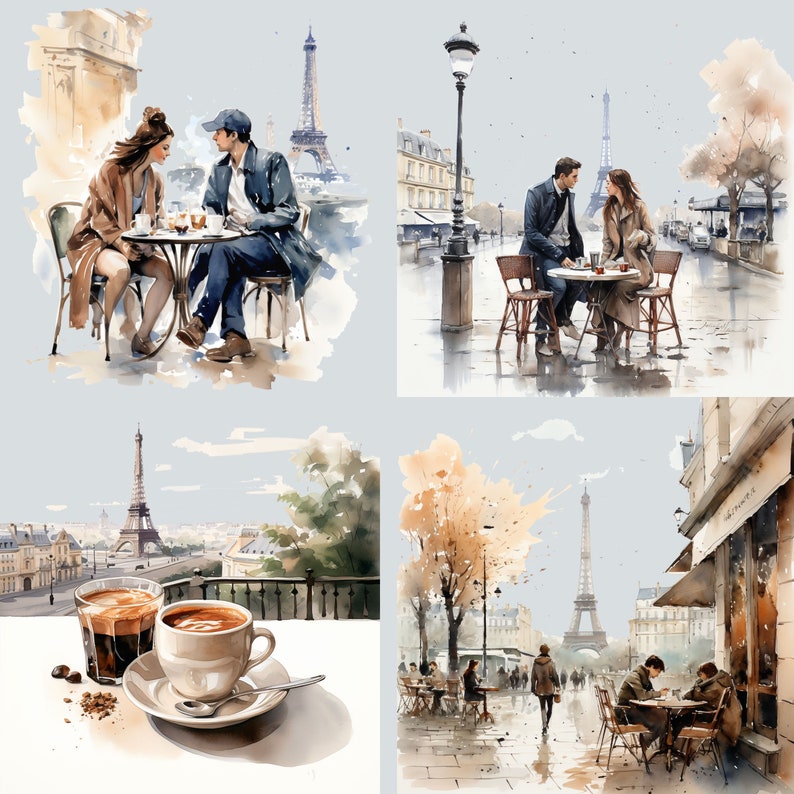 Cute Paris Cafe Clipart PNG Watercolor Coffee Shop Clipart - Etsy