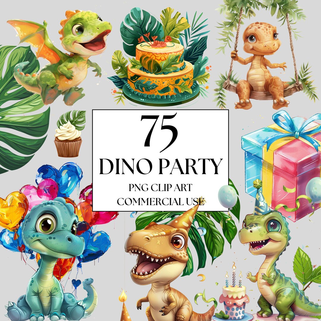 Watercolor Dinosaurs Clipart, Dino Theme Baby Party Printables, Cute ...