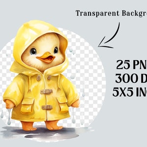 Cute Duckling Clipart Bundle: 25 Watercolor Duckling in Raincoat PNG ...