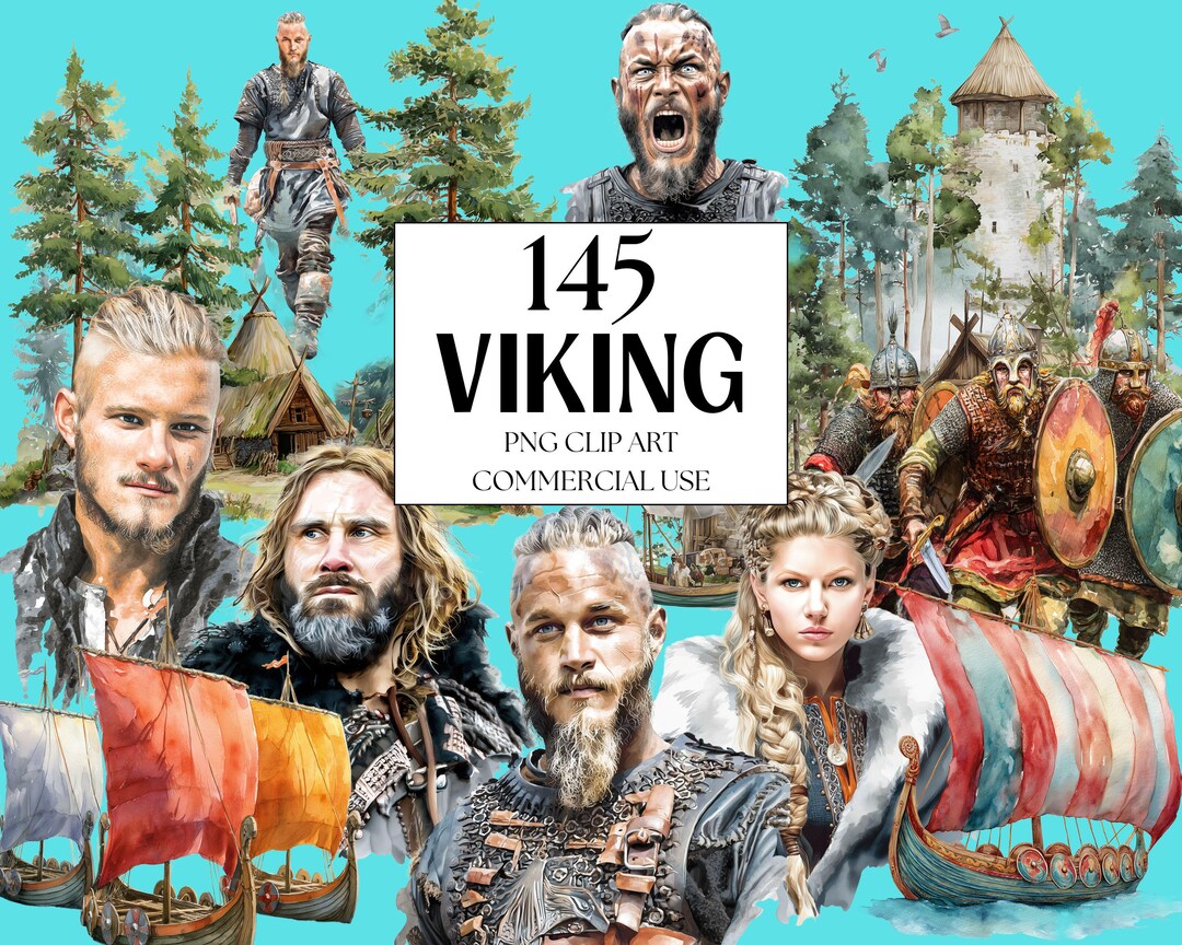 Watercolor Viking Clipart, Nordic Warrior Clipart, Viking Ship Clipart ...