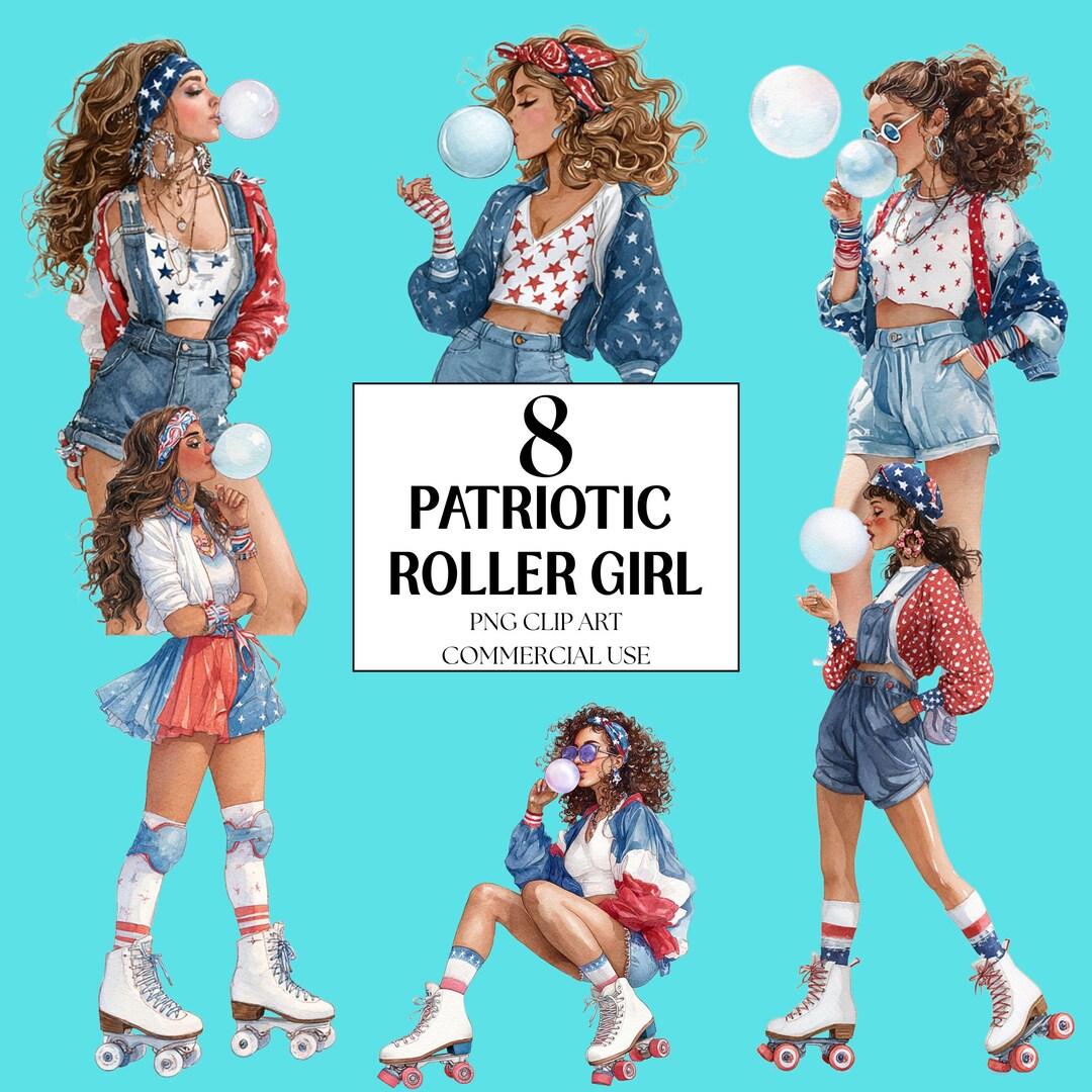 4th of July Girl Clipart, Patriotic Roller Girl Clipart, Independence ...