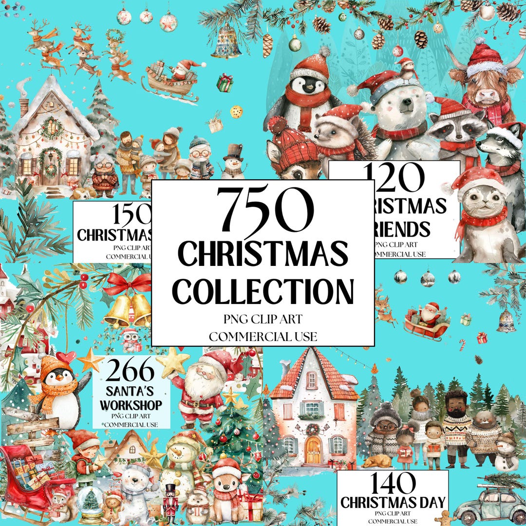 Cute Christmas Clipart Bundle - Festive Clipart - Cute Santa Clipart ...