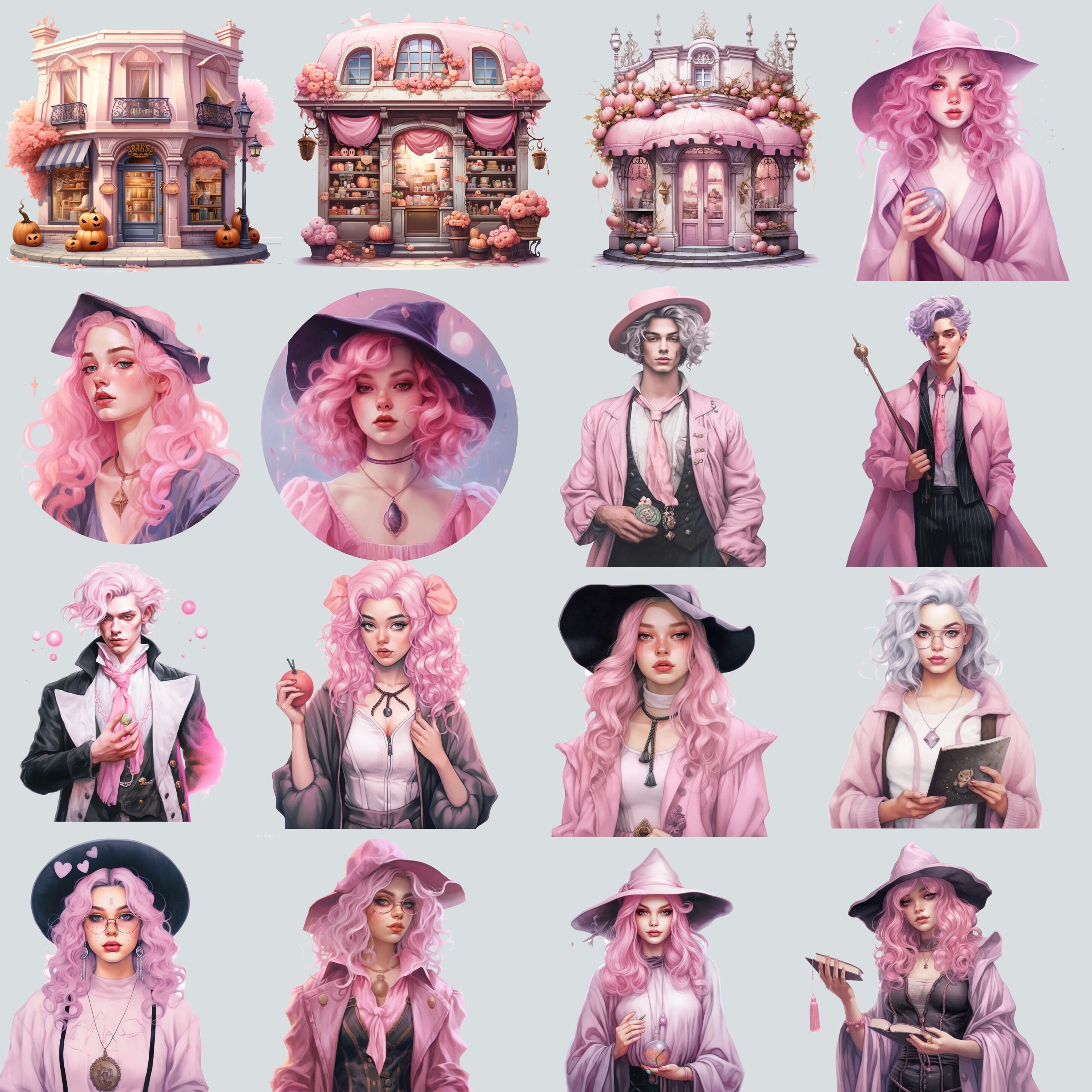 Pink Pastel Halloween Clipart, PNG, Full Commercial Use, Watercolor ...