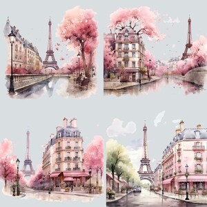 Pink Paris Clipart, PNG Watercolor Romantic Paris Clipart, French ...