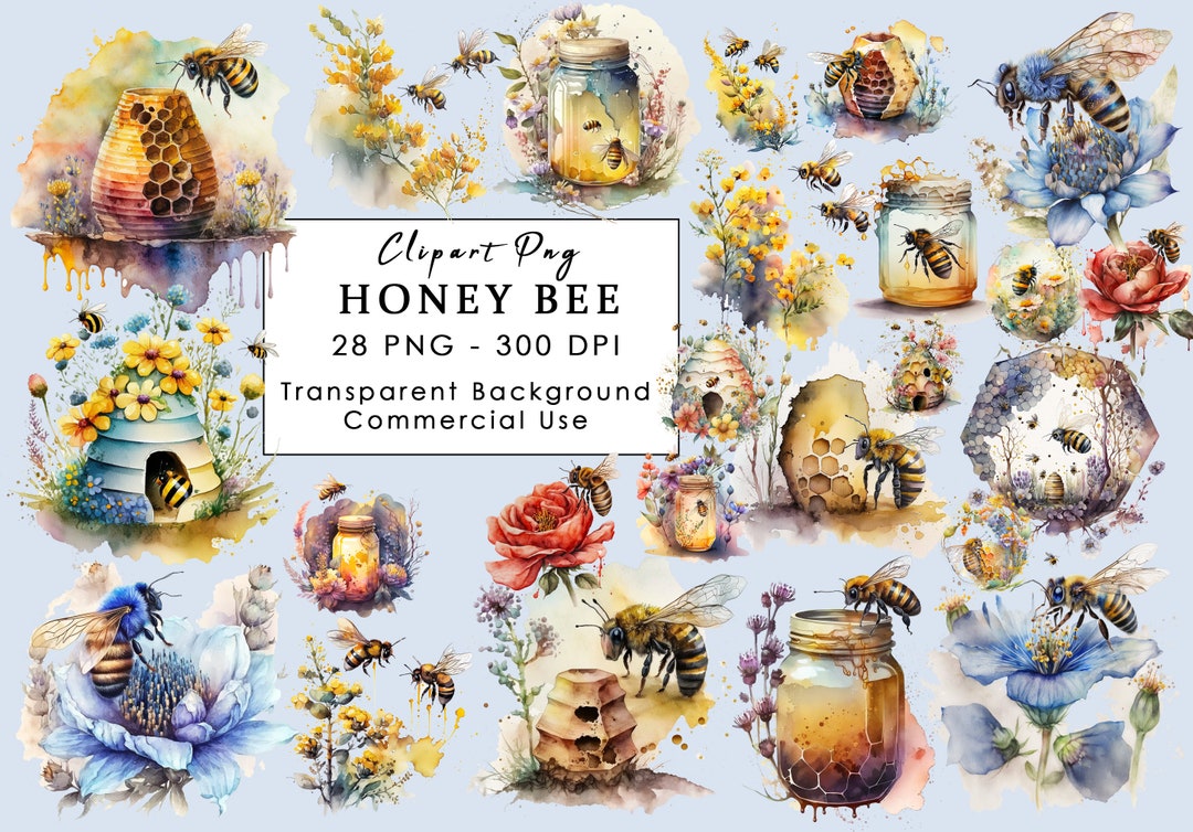 Watercolor Honey Bee, Bee Clipart, Bee PNG, Bee Art, Bee, Digital Bee ...