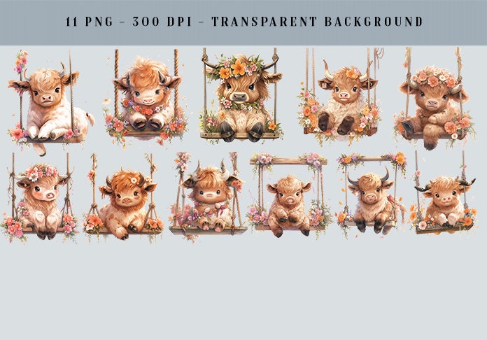 Baby Highland Cow on Swing Clipart Swing Highland Cow Clipart - Etsy UK