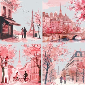 Pink Paris Clipart V2, PNG Watercolor Romantic Paris Clipart, French ...