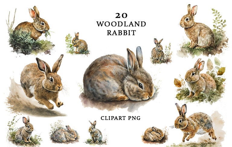 Woodland Rabbit Clipart Watercolor Woodland Baby Animals - Etsy
