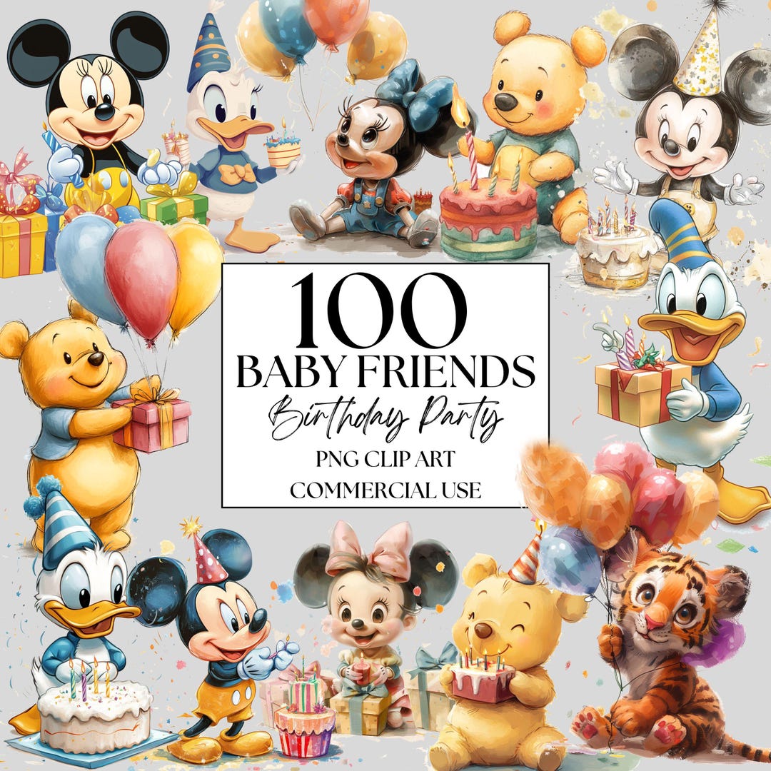 Baby Friends Birthday Party Clipart, Mouse Clipart, Pooh Clipart ...