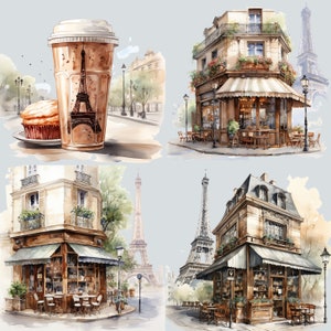 Cute Paris Cafe Clipart, PNG Watercolor Coffee Shop Clipart, French ...