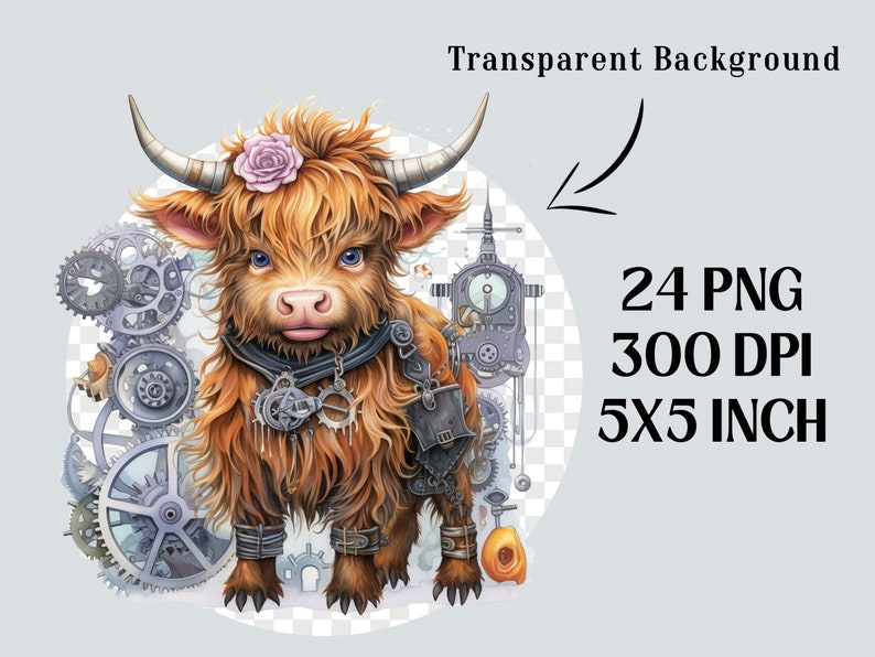 Steampunk Highland Cow Bundle, PNG Steampunk Cliparts, Junk Journal ...