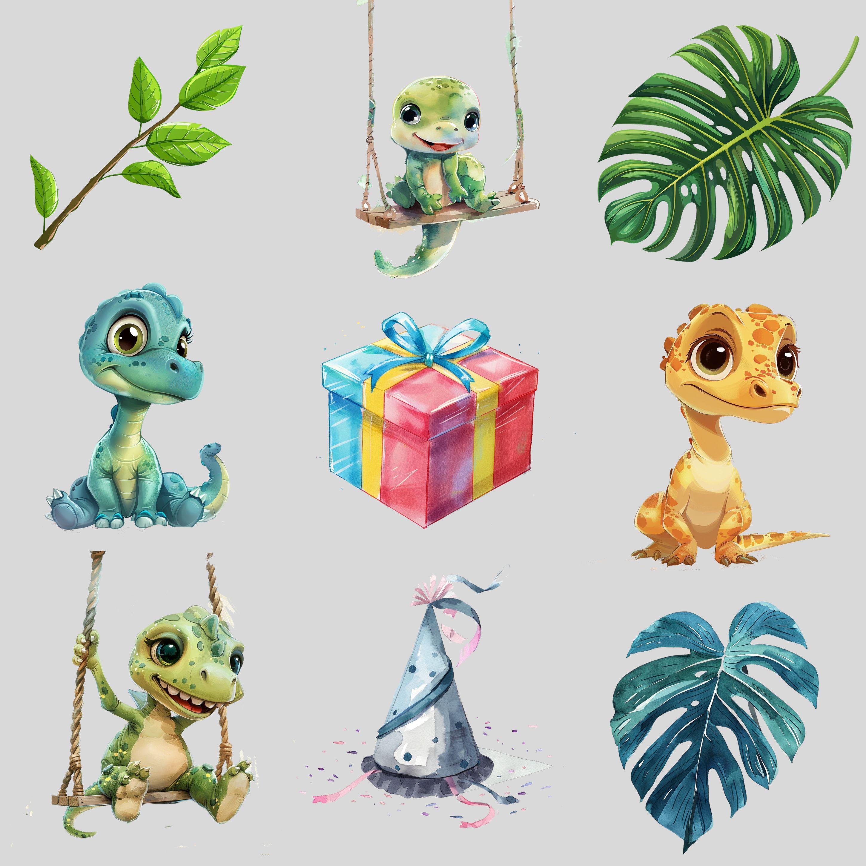 Watercolor Dinosaurs Clipart, Dino Theme Baby Party Printables, Cute ...