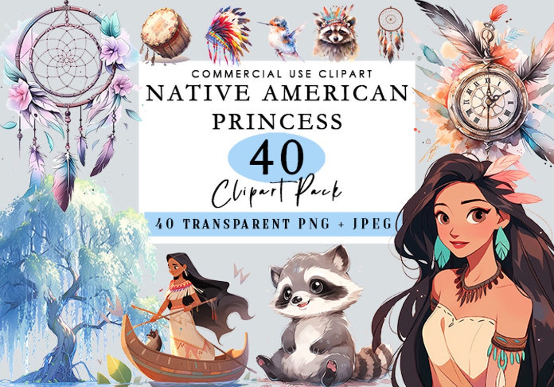Native Amercian Princess Clipart Watercolor Amerindian - Etsy