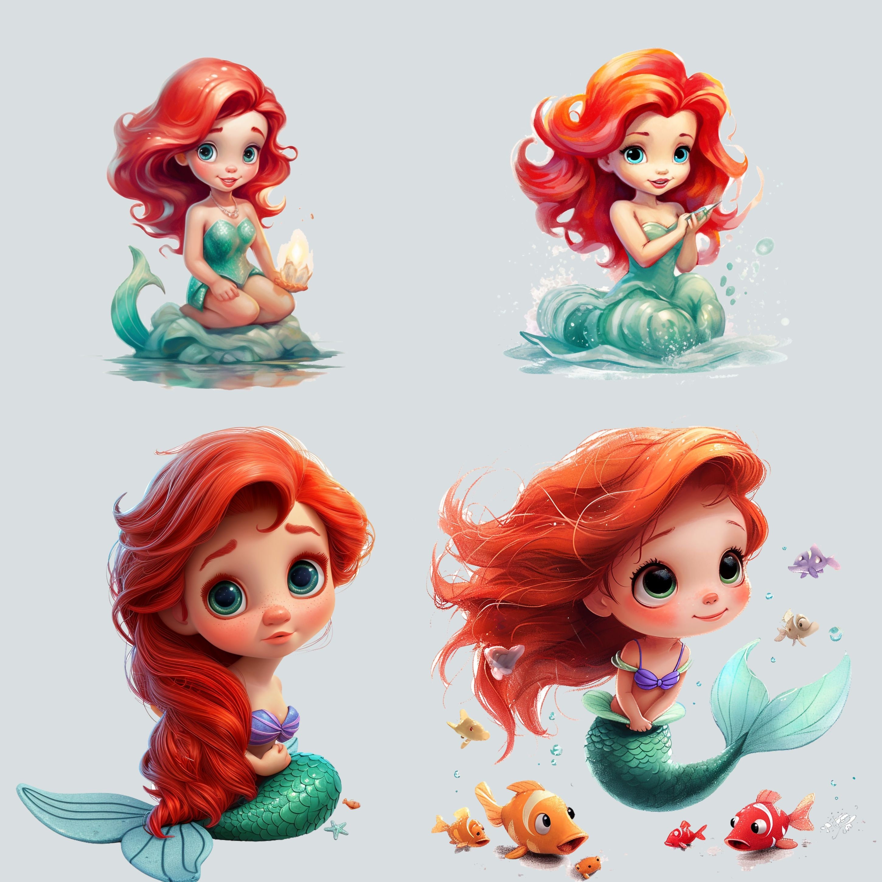 Baby Princess Mermaid Clipart, PNG, Full Commercial Use, Watercolor ...