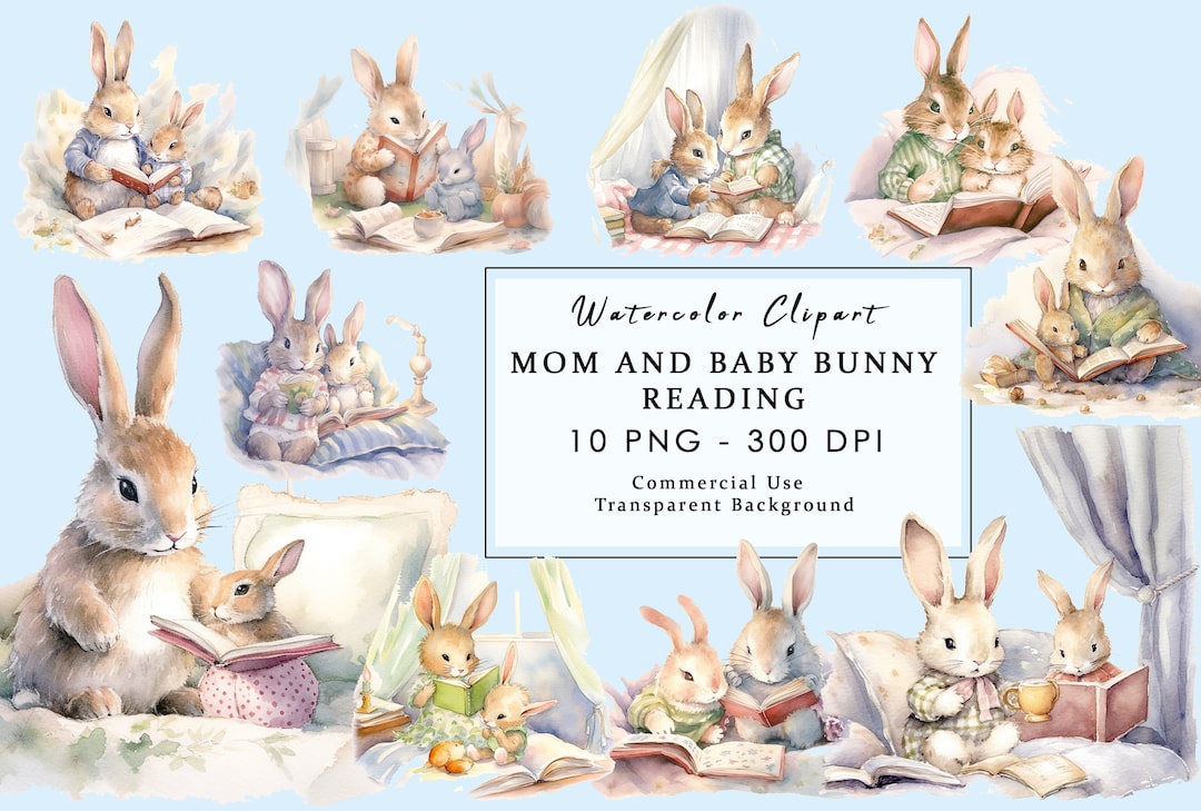 Mom and Baby Bunny Clipart PNG Transparent Background, Commercial Use ...