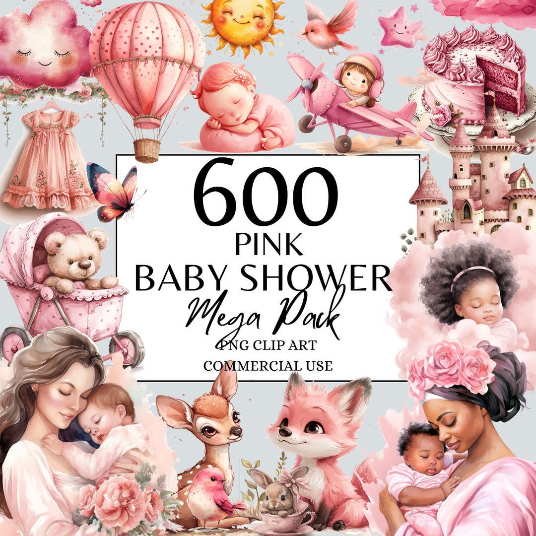 Pink Baby Shower Clipart, acuarela niña baby shower vivero clipart ...