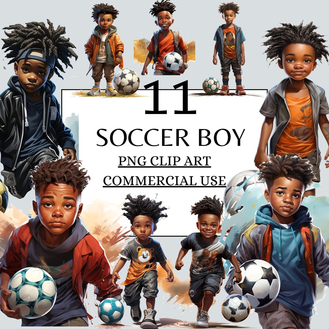 Soccer Boy Clipart Watercolor Black Boy PNG Black Soccer Boy, Black Kid ...