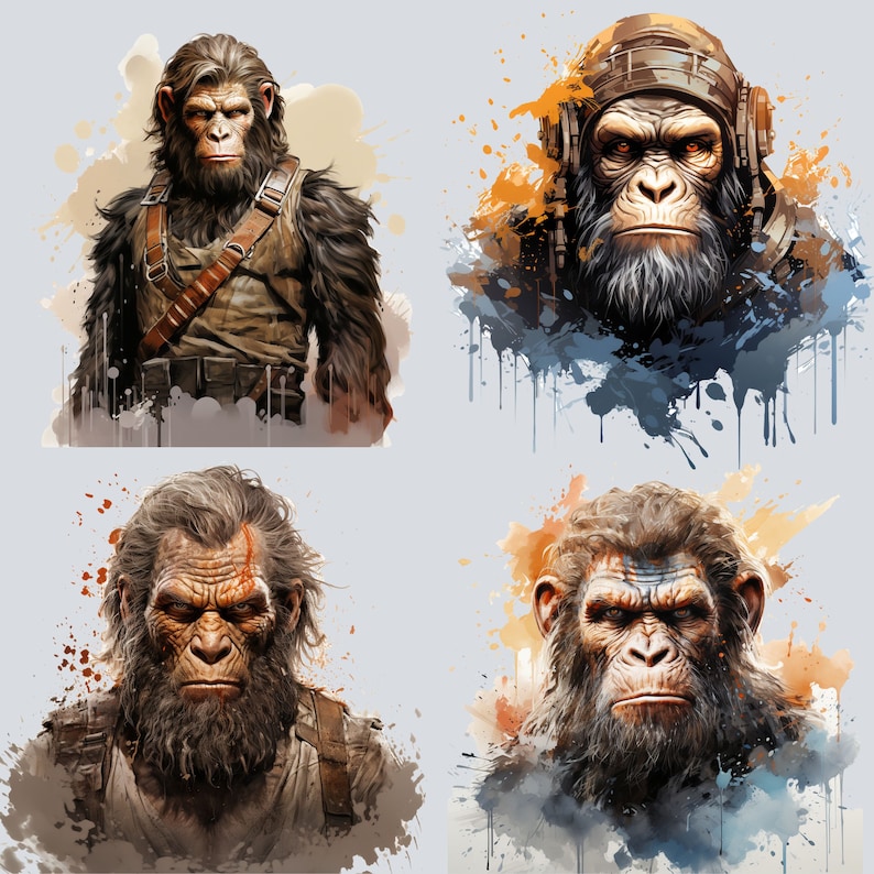 Fantasy Apes Clipart, Planet Apes Clipart, Watercolor Apes Clipart ...