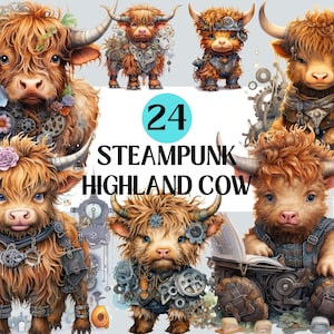 Steampunk Highland Cow Bundle, PNG Steampunk Cliparts, Junk Journal ...