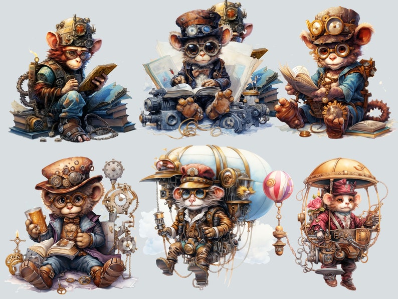 Steampunk Monkey Bundle PNG Steampunk Clipart Junk Journal - Etsy