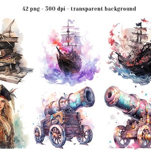Pirate Clipart Watercolor Pirate Clipart Bundle, Pirate Ship Clipart ...