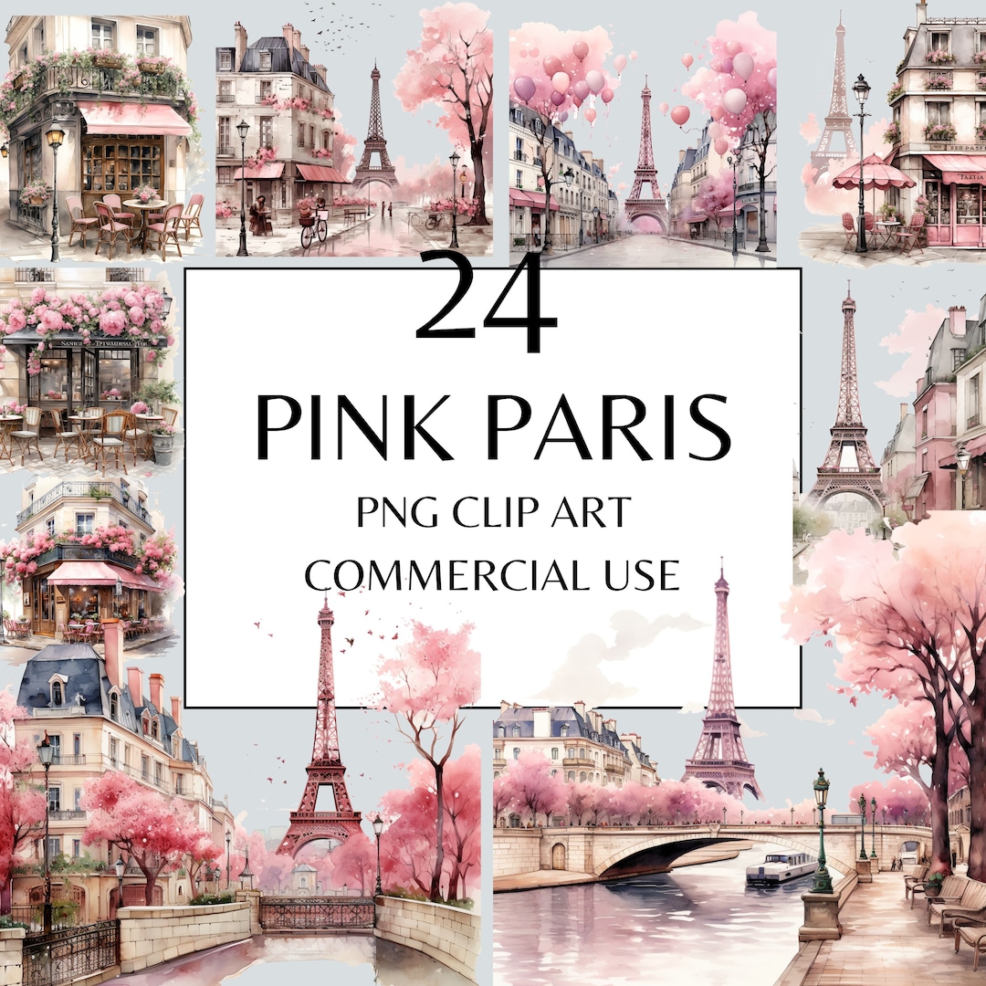 Pink Paris Clipart, PNG Watercolor Romantic Paris Clipart, French ...