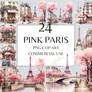 Pink Paris Clipart, PNG Watercolor Romantic Paris Clipart, French ...