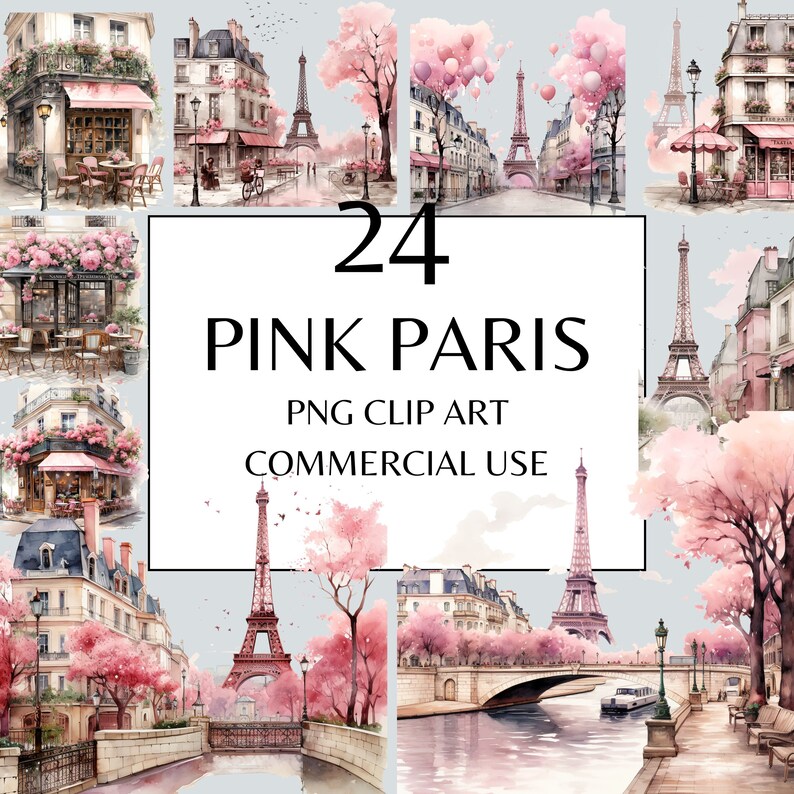 Pink Paris Clipart, PNG Watercolor Romantic Paris Clipart, French ...