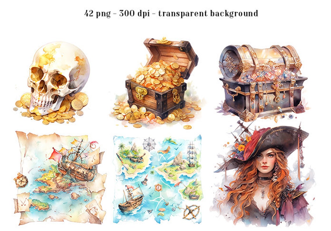 Pirate Clipart Watercolor Pirate Clipart Bundle Pirate Ship - Etsy