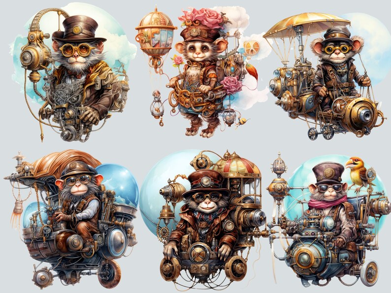 Steampunk Monkey Bundle PNG Steampunk Clipart Junk Journal - Etsy