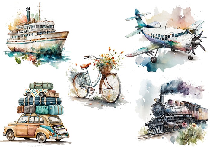 Holidays Transport Clipart Plane Clipart Floral Bike Clipart Taxi Train ...