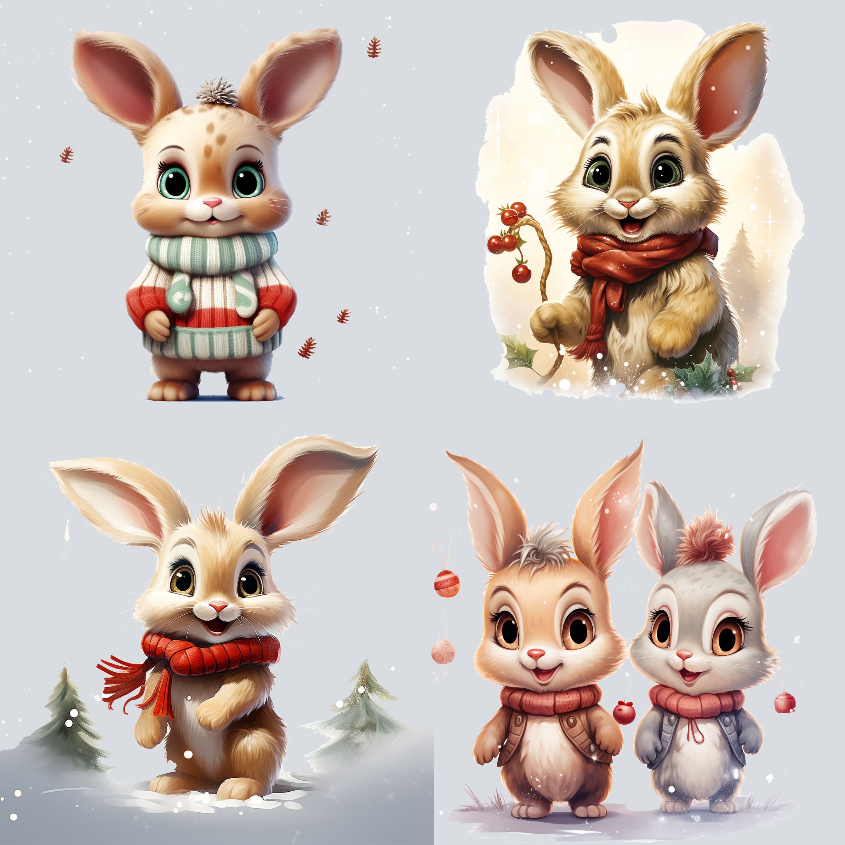 Christmas Bunny Clipart, Watercolor Christmas Rabbit PNG, Christmas ...