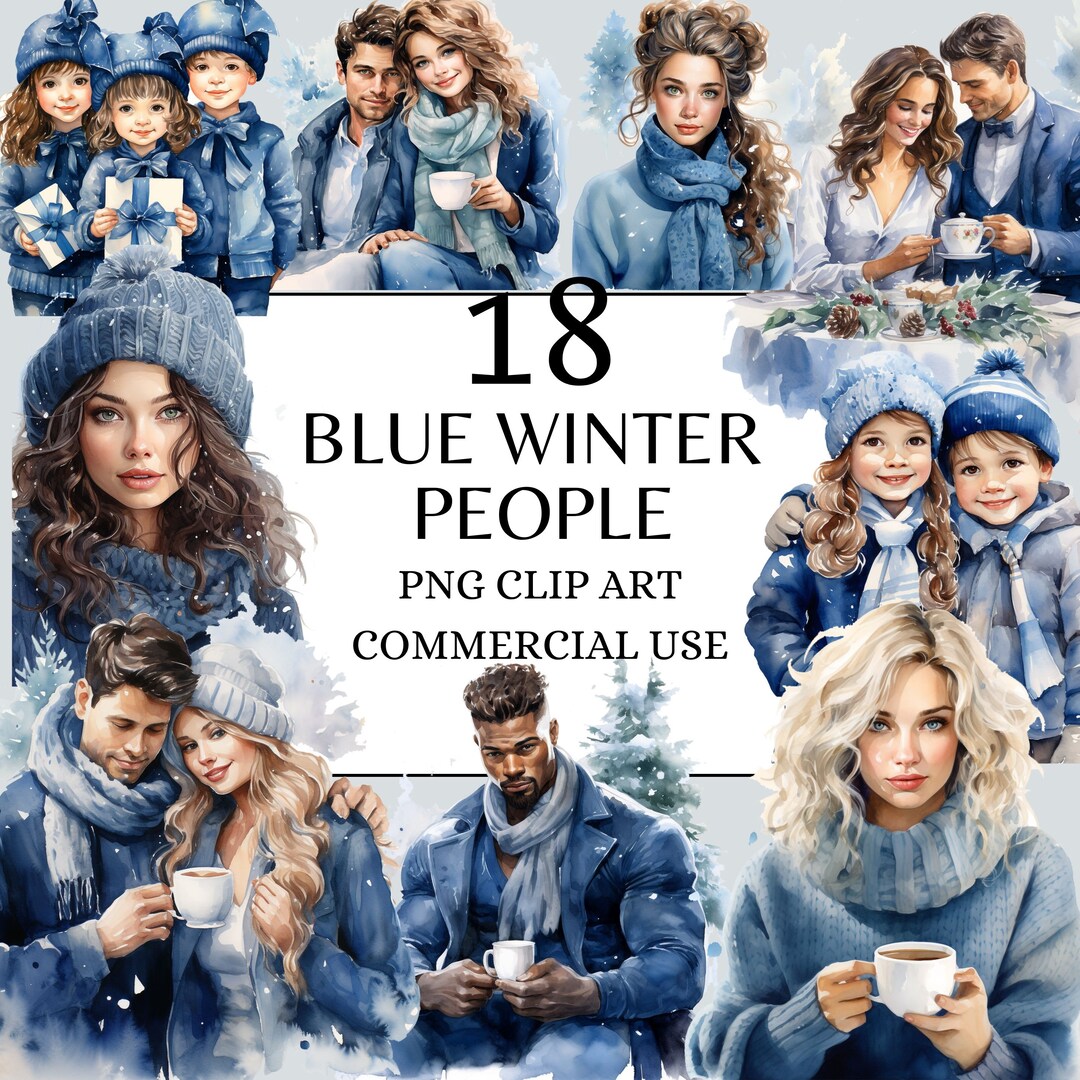 Winter Clipart, Blue Winter Family Watercolor Winter Clipart Christmas ...