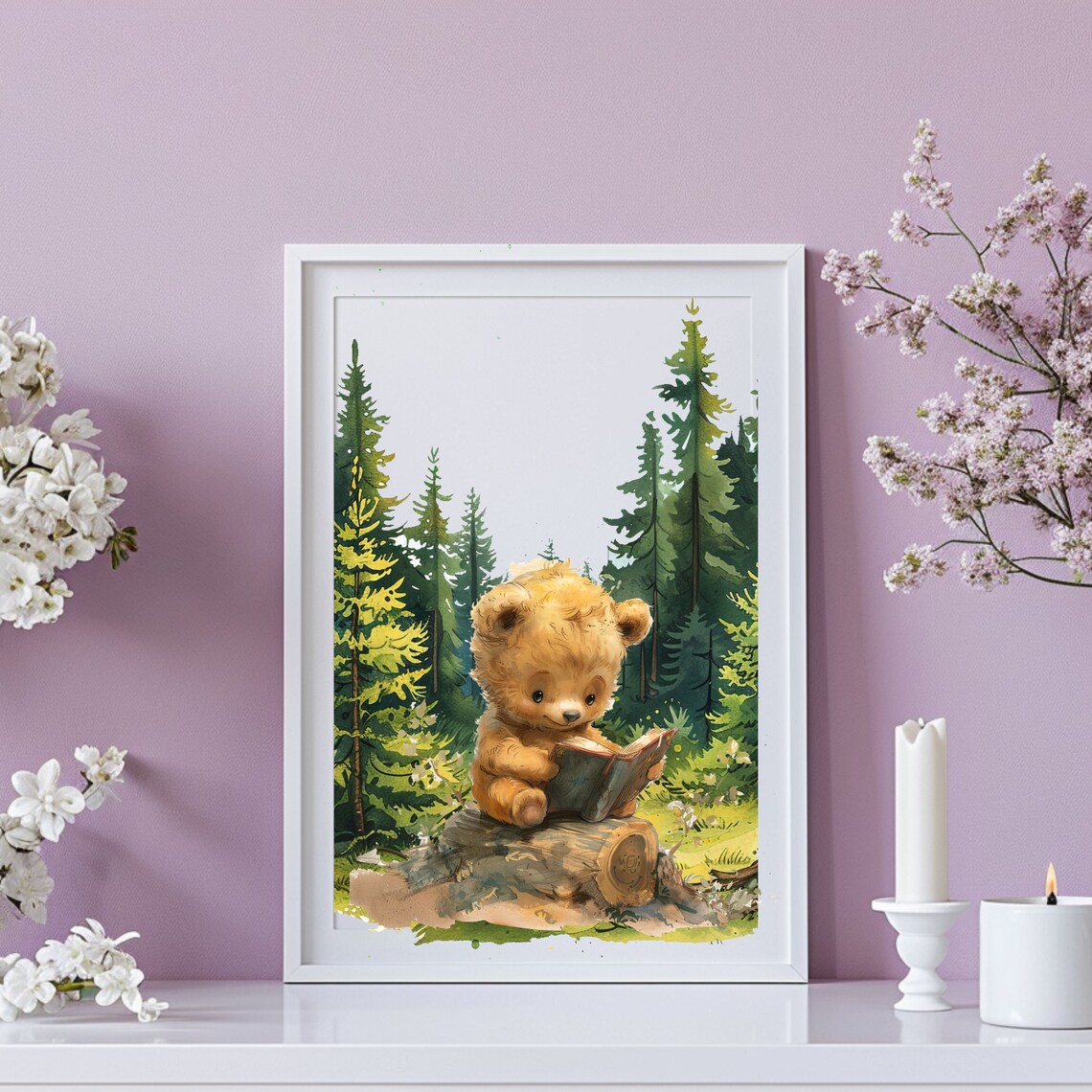 Book Lover Woodland Bear Clipart, Bear Reading, Woodland Animal Reading ...