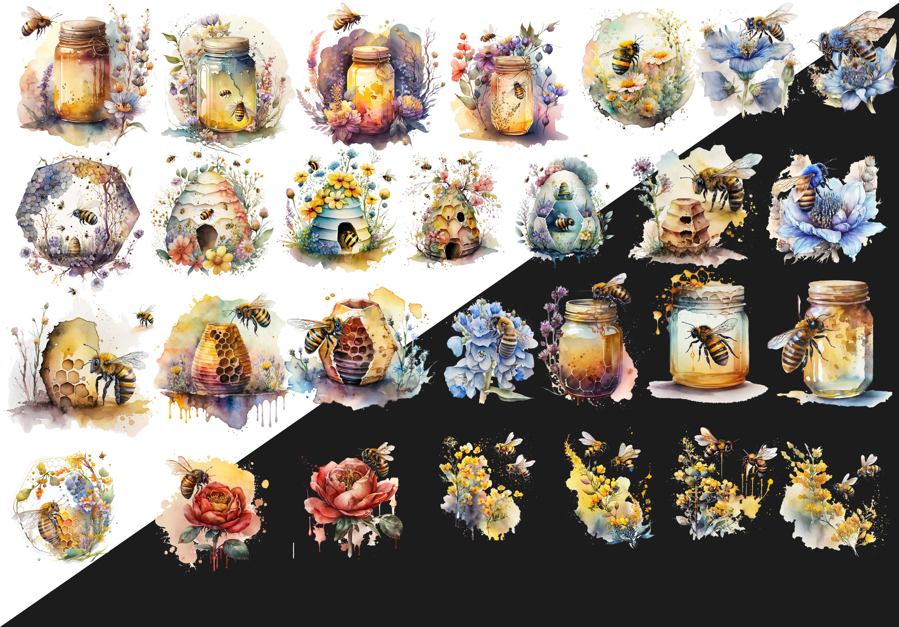 Watercolor Honey Bee, Bee Clipart, Bee PNG, Bee Art, Bee, Digital Bee ...