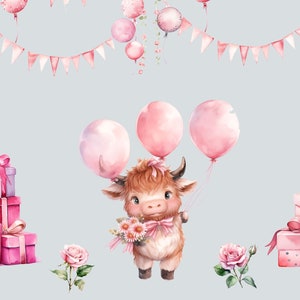 Highland Cow Baby Shower, Watercolor Clipart,pink Baby Shower, Newborn ...