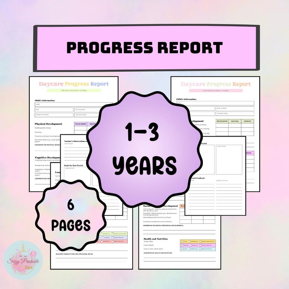 Daycare Progress Report, Developmental Milestones and Fillable Form for ...