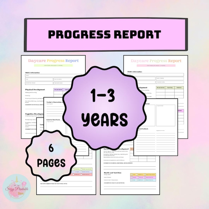 Daycare Progress Report, Developmental Milestones and Fillable Form for ...