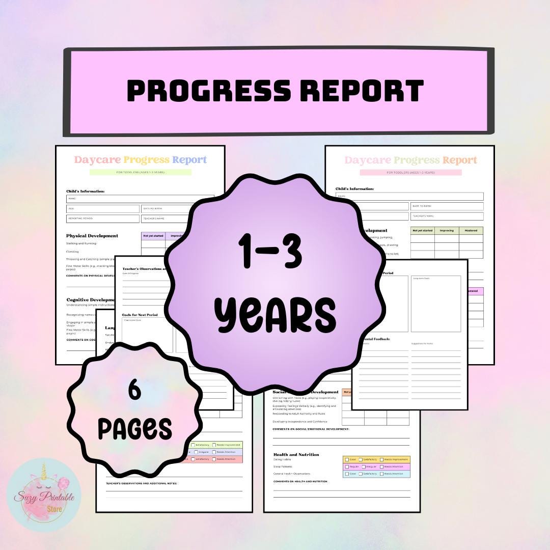 Daycare Progress Report, Developmental Milestones and Fillable Form for ...