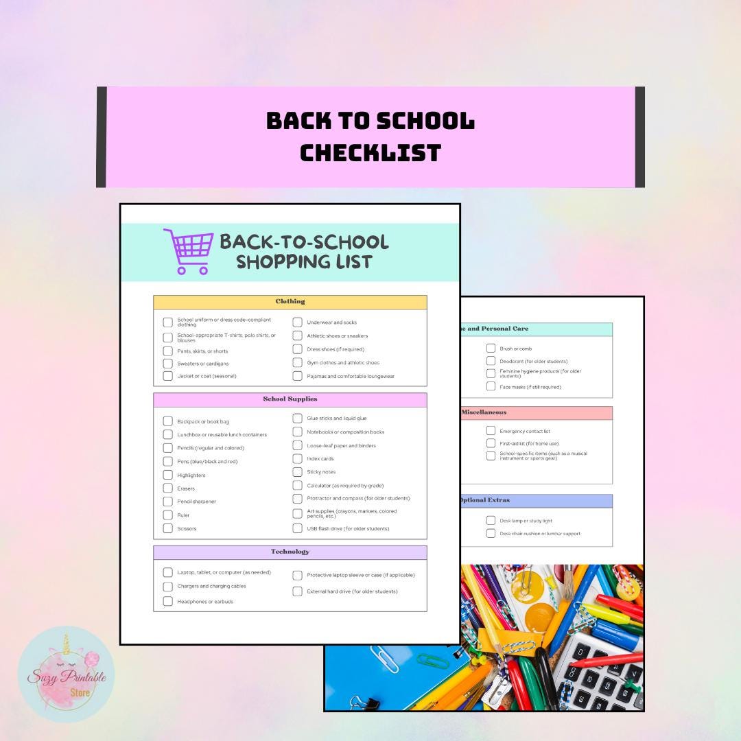 Back to School Checklist, Ready for School Checklist, Shopping List ...