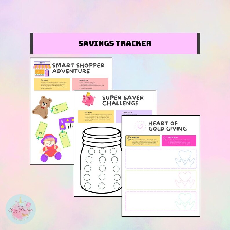 Savings Tracker for Kids, Printable Savings Challenge, Pastel Savings ...