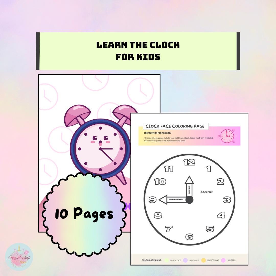 Learn the Clock, Kid's Learning Printable, Telling Time Activity, Ready ...