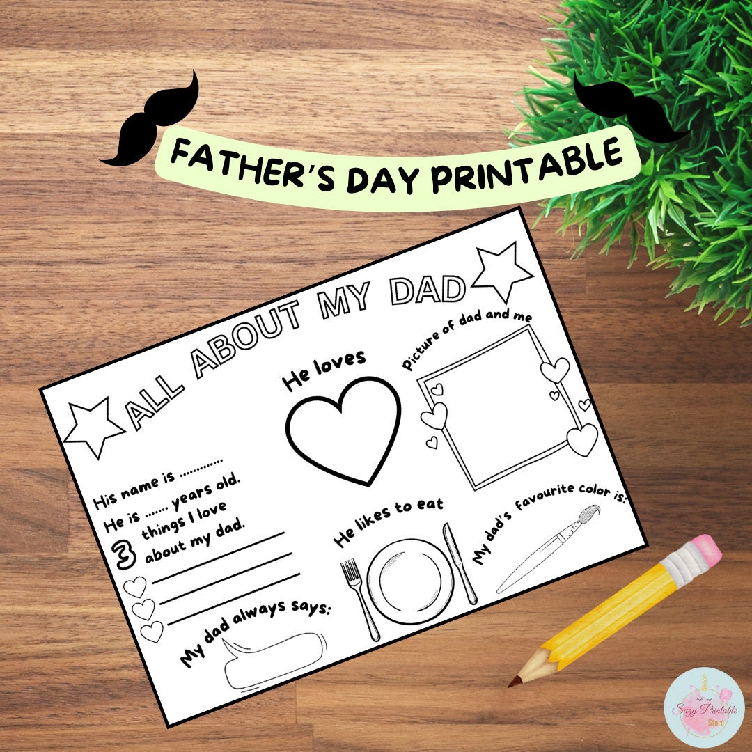 Father's Day Printable, All About My Dad, Fathers Day Gift, Card for ...