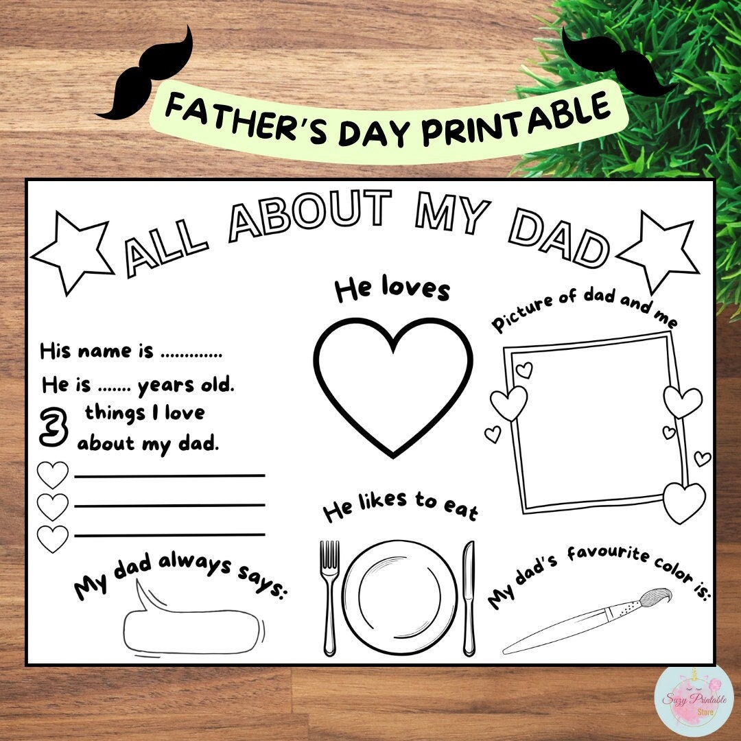 Father's Day Printable, All About My Dad, Fathers Day Gift, Card for ...