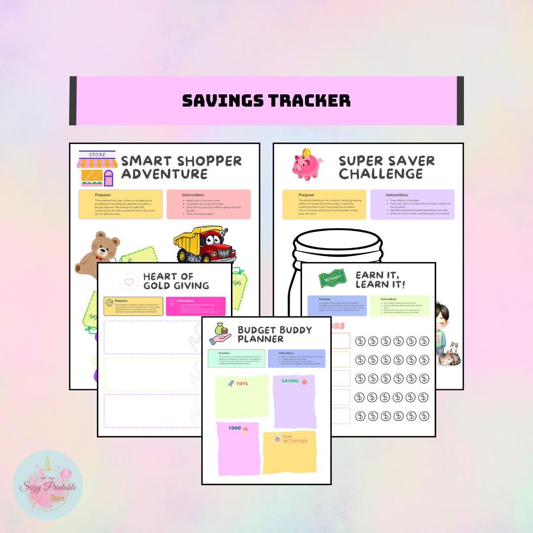 Savings Tracker for Kids, Printable Savings Challenge, Pastel Savings ...