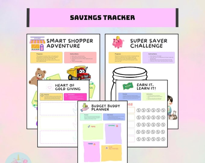 Savings Tracker for Kids, Editable Kids Financial Planner, Financial ...