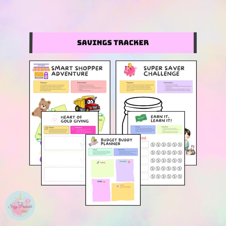 Savings Tracker for Kids, Printable Savings Challenge, Pastel Savings ...